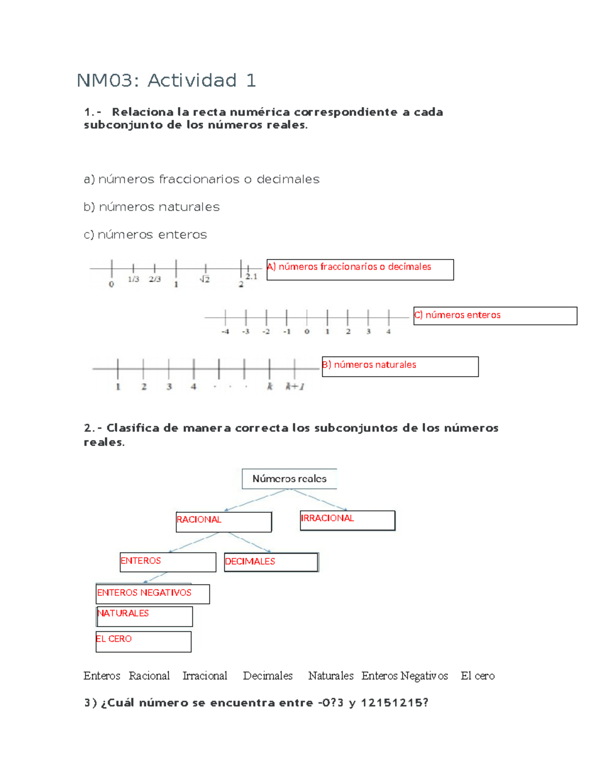 NM03: Actividad 1 - Clasificación de Subconjuntos de Números Reales - Studocu