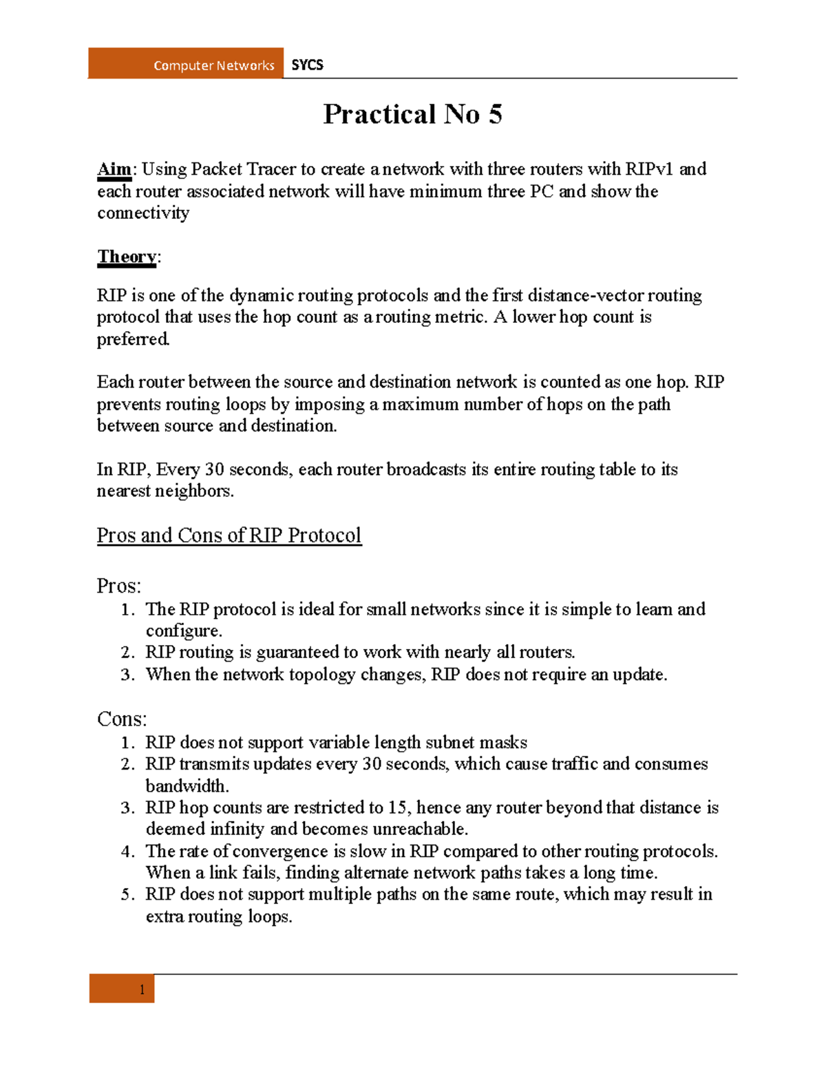 Practical No 5 - 1 Practical No 5 Aim: Using Packet Tracer to create a network with three ...