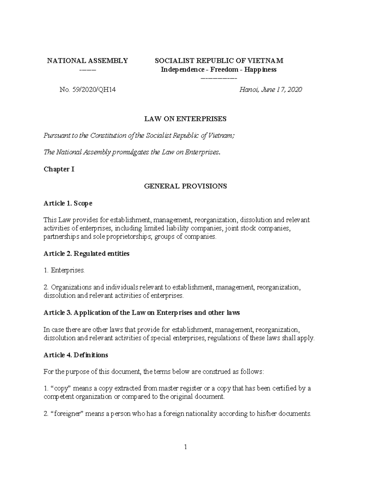 Law on Enterprises 2020 (TA): Key Provisions and Regulations - Studocu