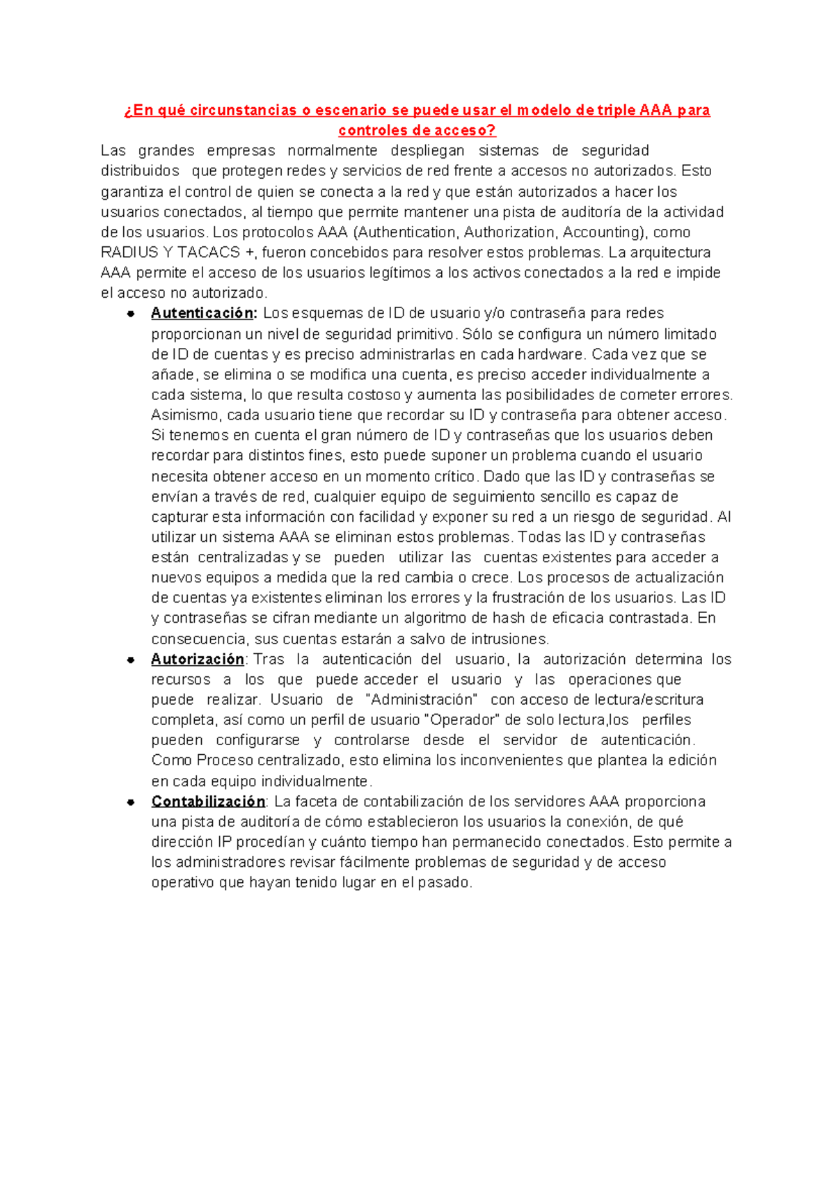 Modelo Triple AAA para Control de Acceso en Redes - Studocu