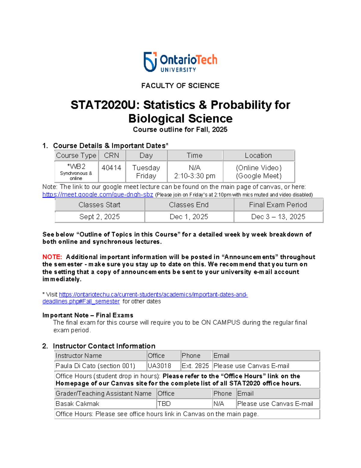 Syllabus for STAT2020U: Statistics & Probability in Biological Science - Fall - Studocu