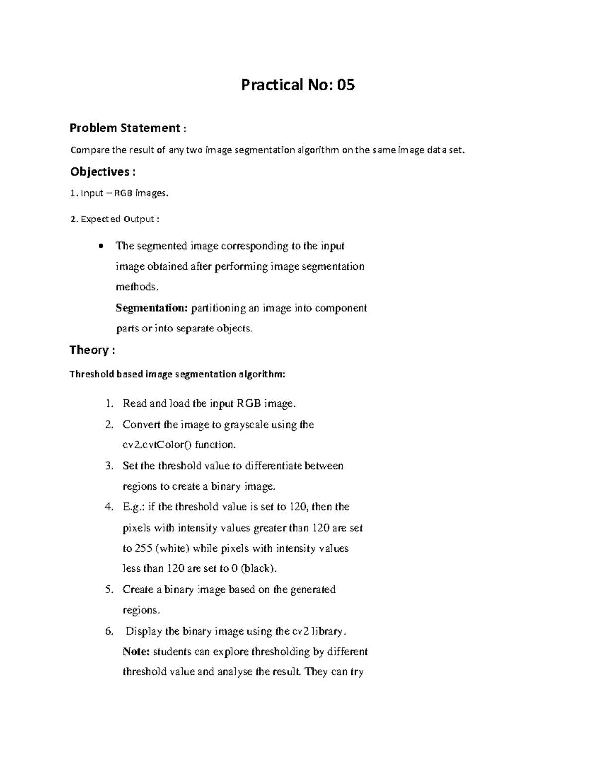 IP Lab 5 - Comparing Image Segmentation Algorithms - Studocu