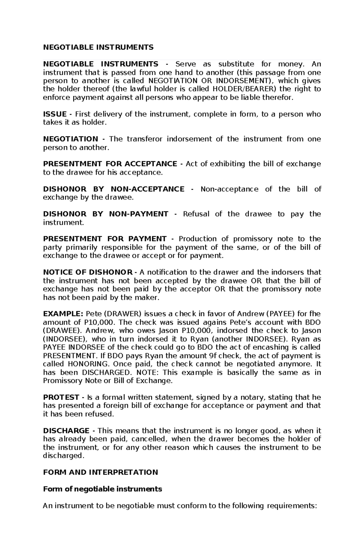Business Law: Negotiable Instruments Overview and Key Concepts - Studocu