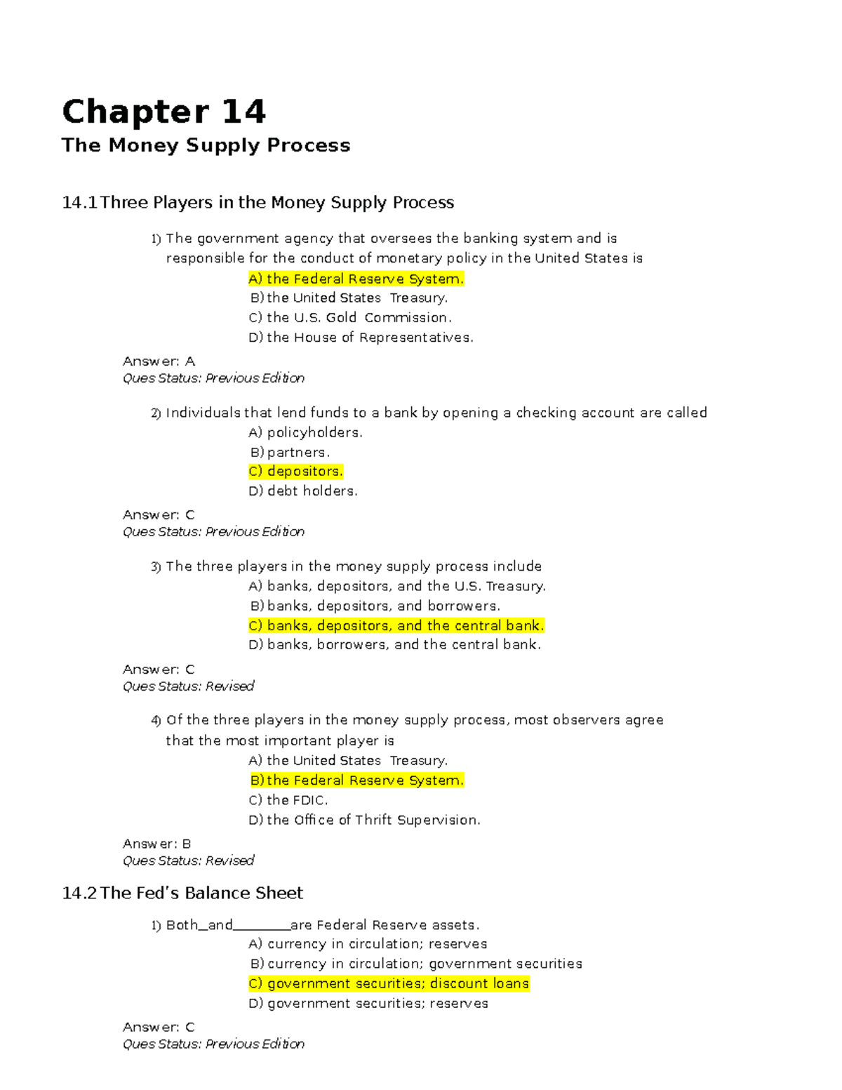 MCQs Chapter 14 - The money supply process-converted - Chapter 14 The ...