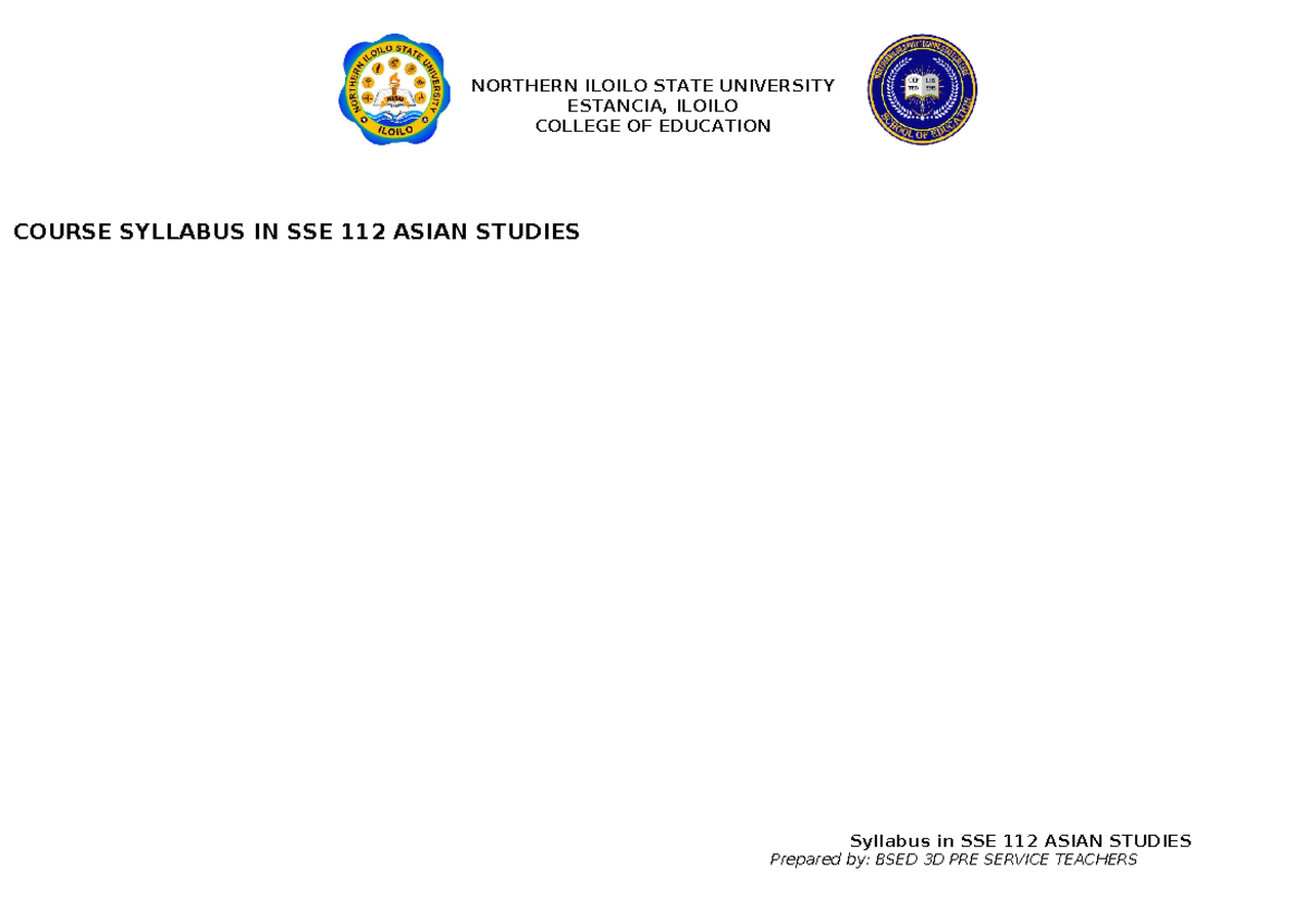 Syllabus for SSE 112: Asian Studies at Northern Iloilo State University ...