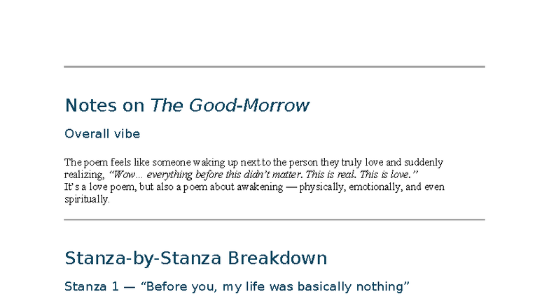The Good Morrow: Analyzing Tone and Themes in Love Poem - Studocu