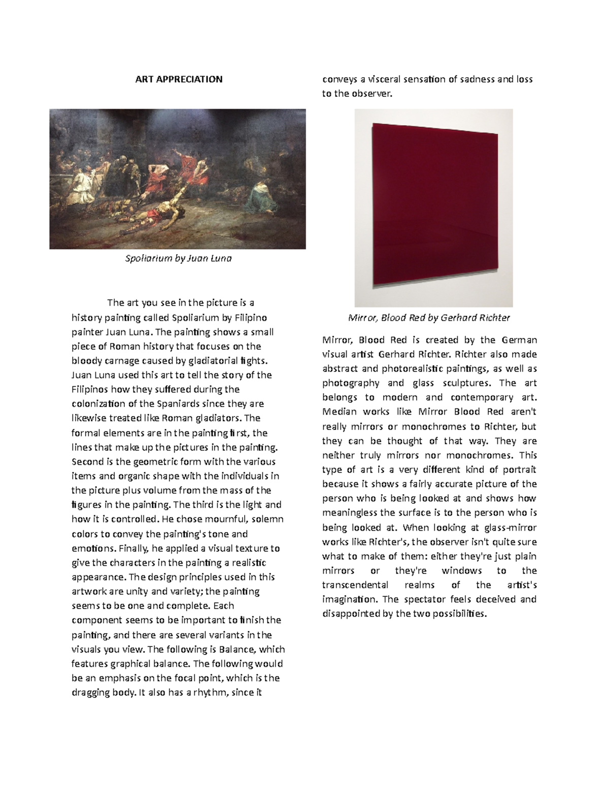Art Analysis - art - ART APPRECIATION Spoliarium by Juan Luna The art ...