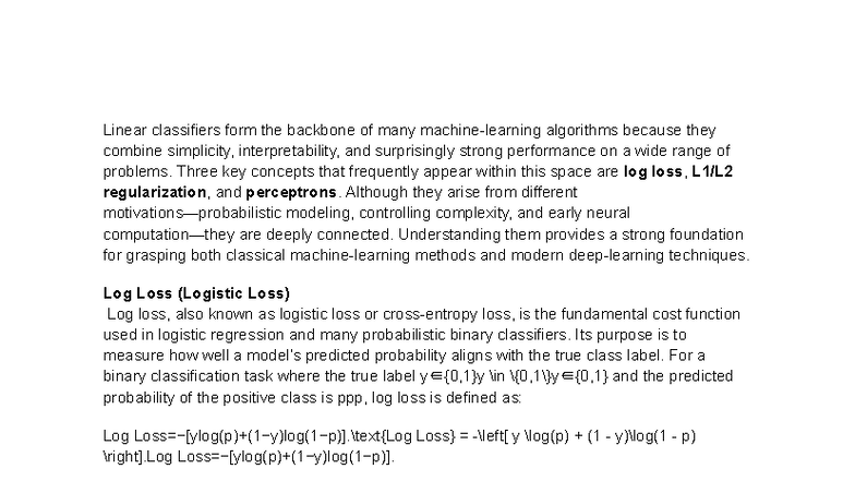 Linear Classifiers: Log Loss, Regularization & Perceptrons Explained ...