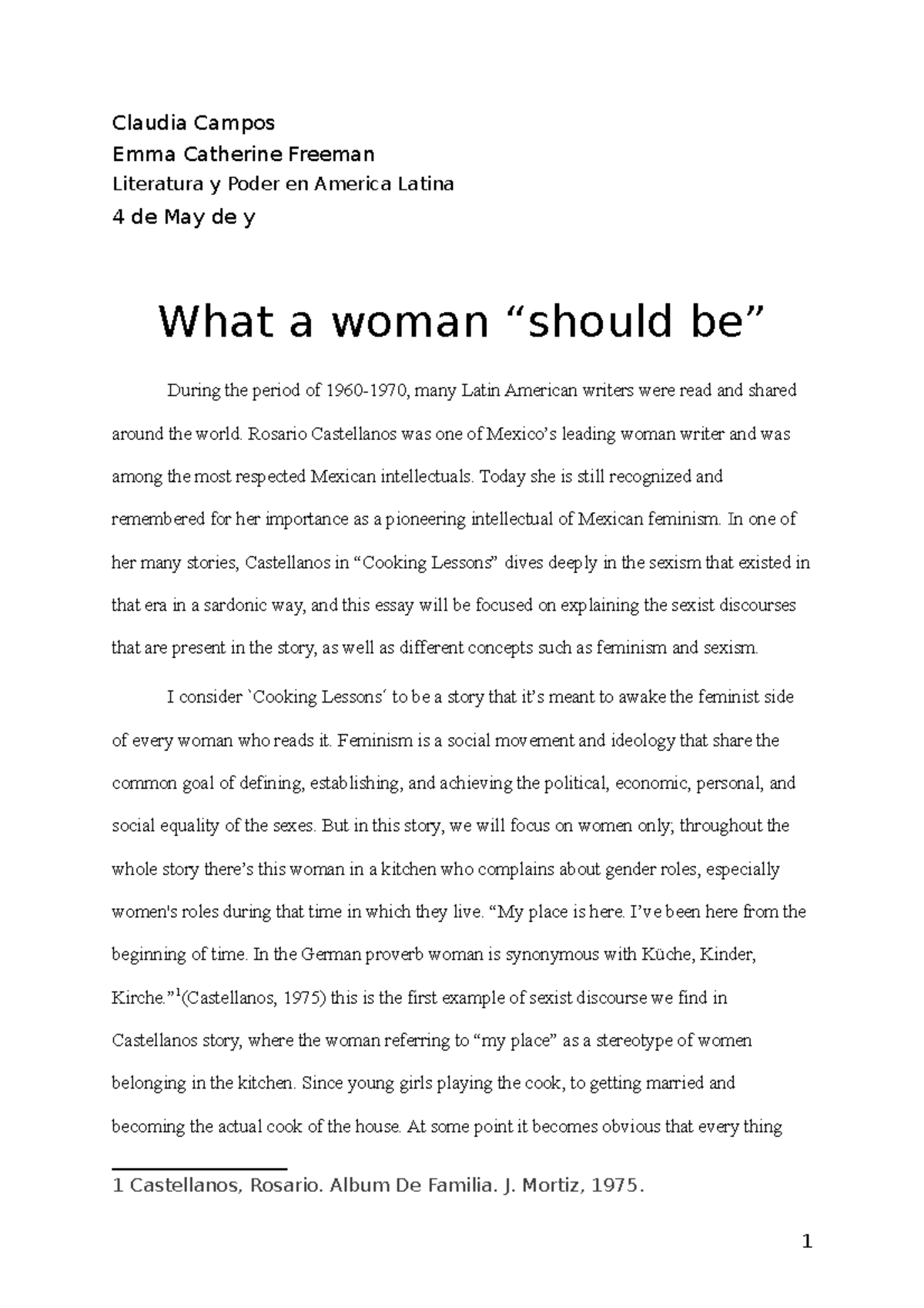 What a Woman Should Be Essay - Claudia Campos Emma Catherine Freeman ...