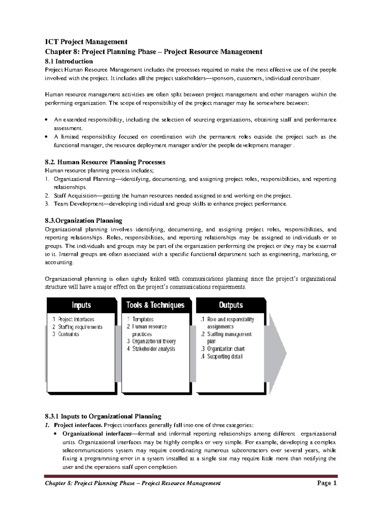 Chapter 8 - Project Planning: Resource Management in ICT Projects - Studocu