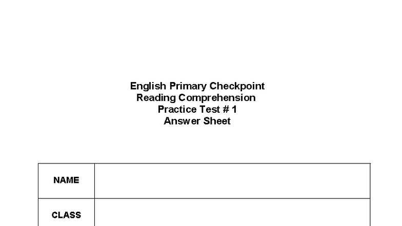 English Primary Checkpoint 1 Reading Comprehension Practice Test - Studocu