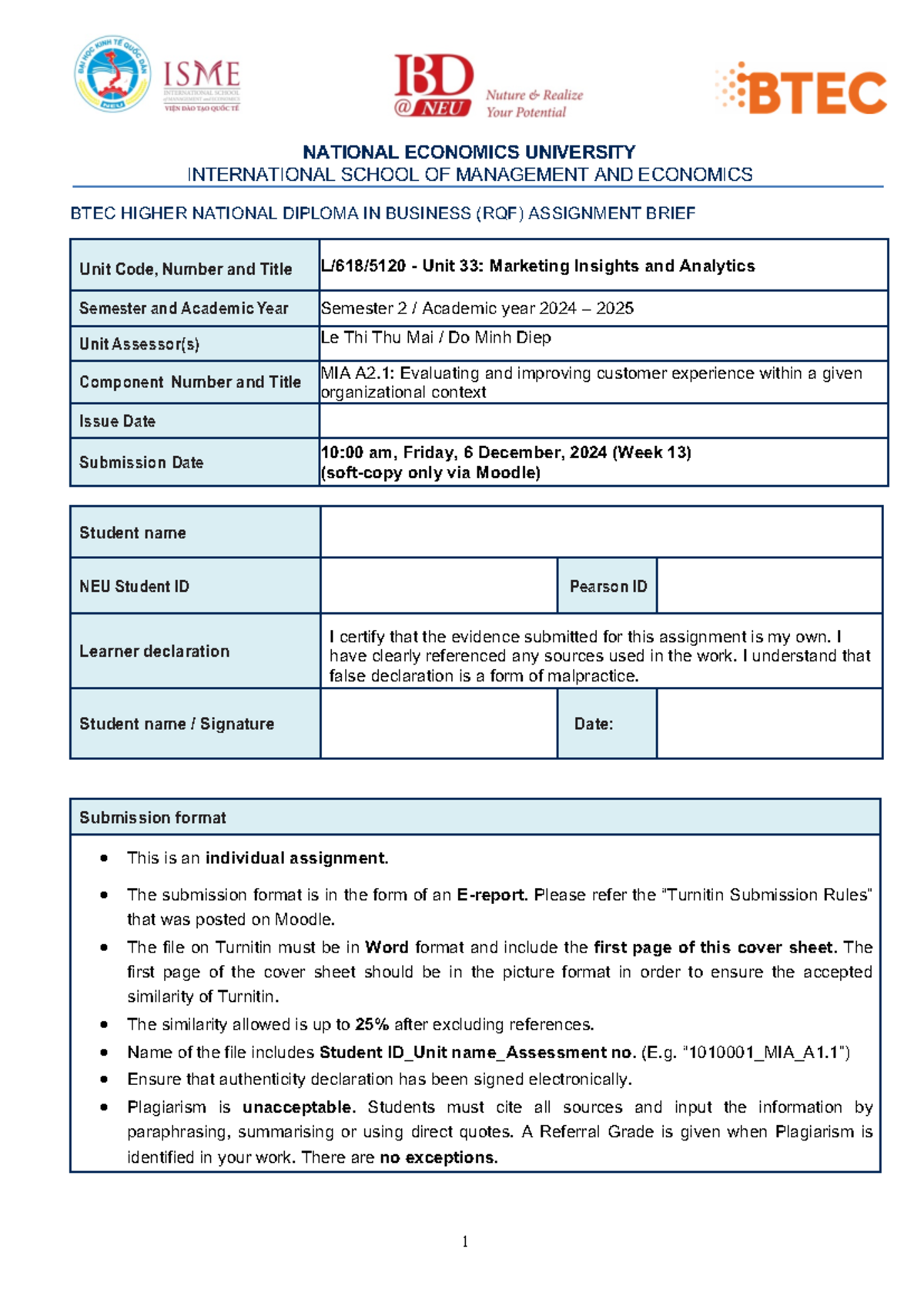 MIA A2 Assignment Brief: Improving Customer Experience Metrics - Studocu