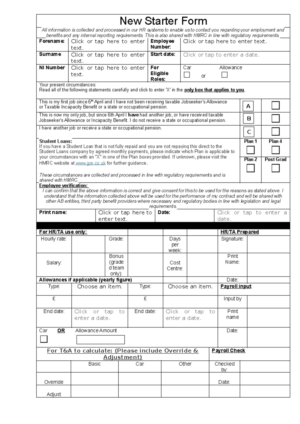 New Starter Form (HR) - July 2024 - Studocu