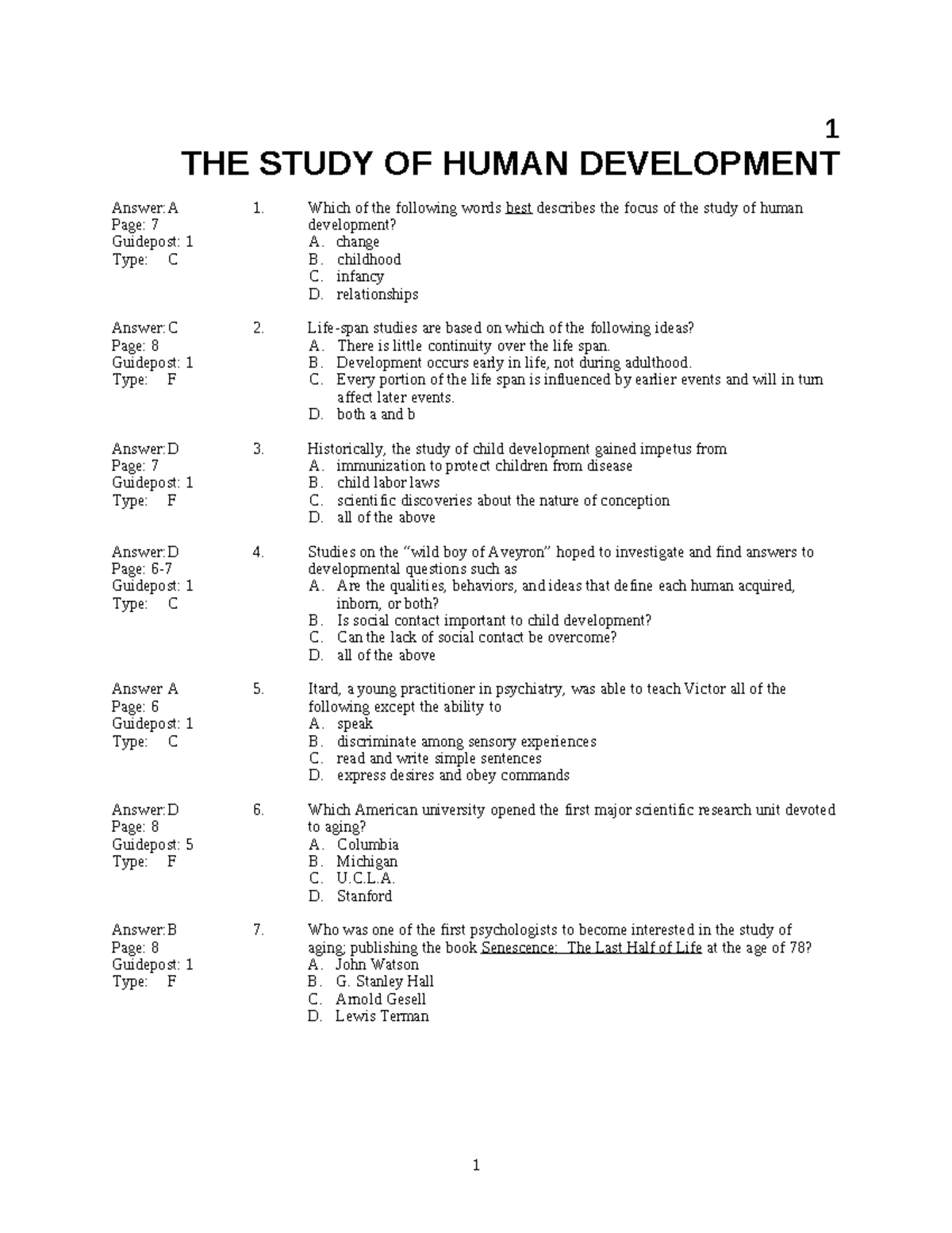 Chapter 1 - Human Development Overview (Test Bank) - Studocu