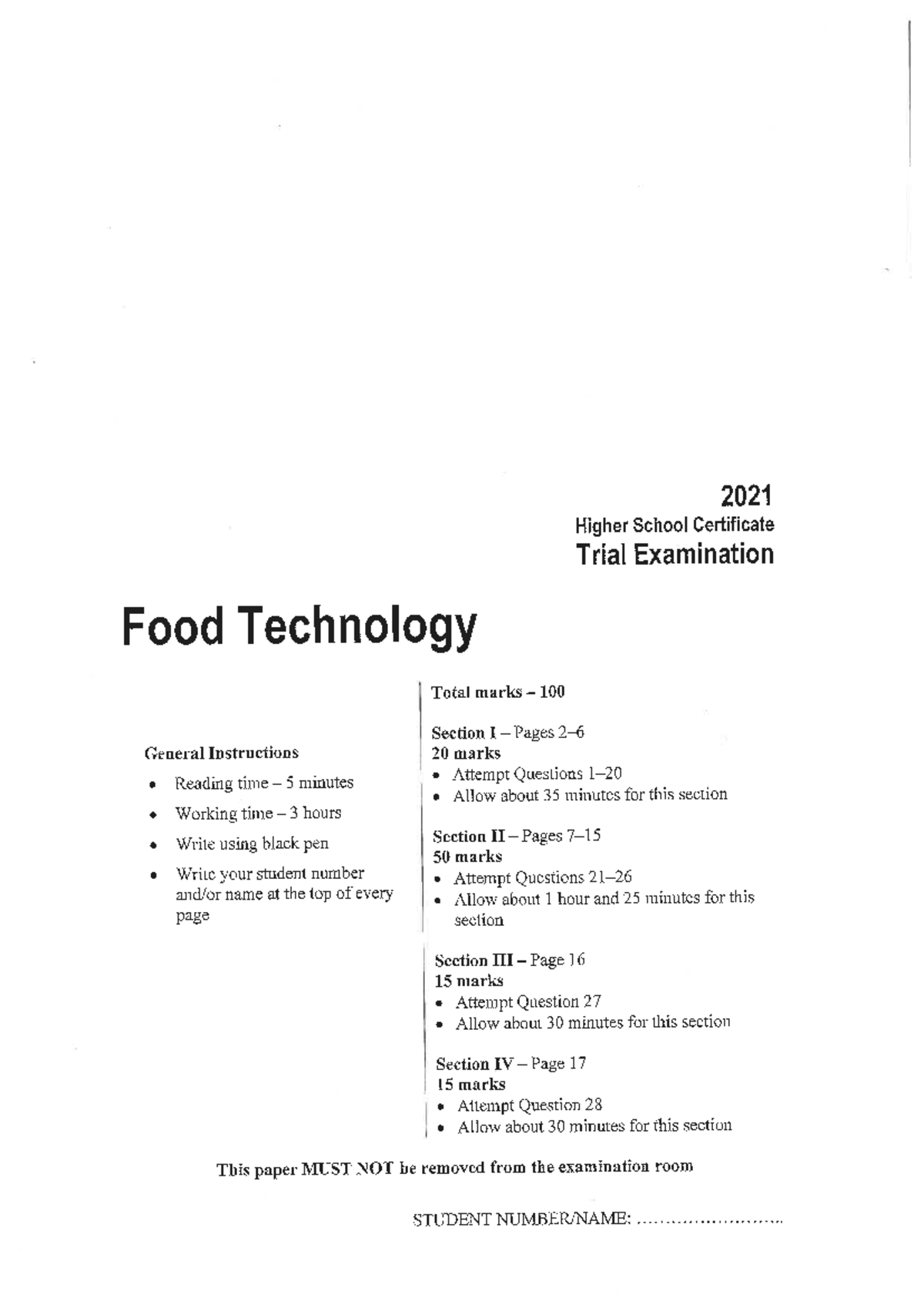 2021 HSC Trial Exam Food Technology - Complete Paper - Studocu