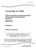 EUP1501 - Unisa - Ethical Information and Communication Technologies ...