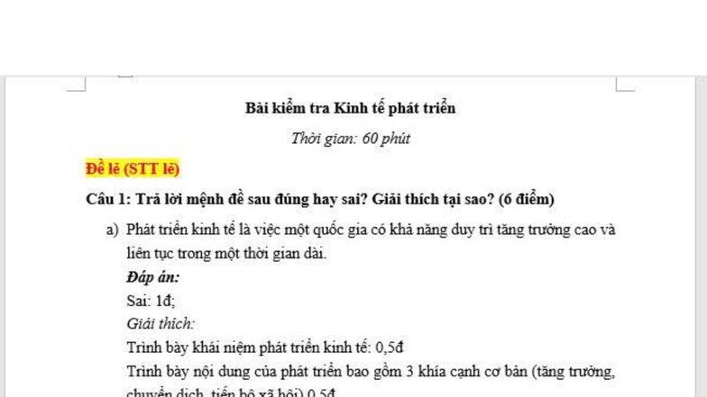 Đáp án Đề thi Giữa Kỳ Kinh Tế Phát Triển (KTPT 2025) - Studocu