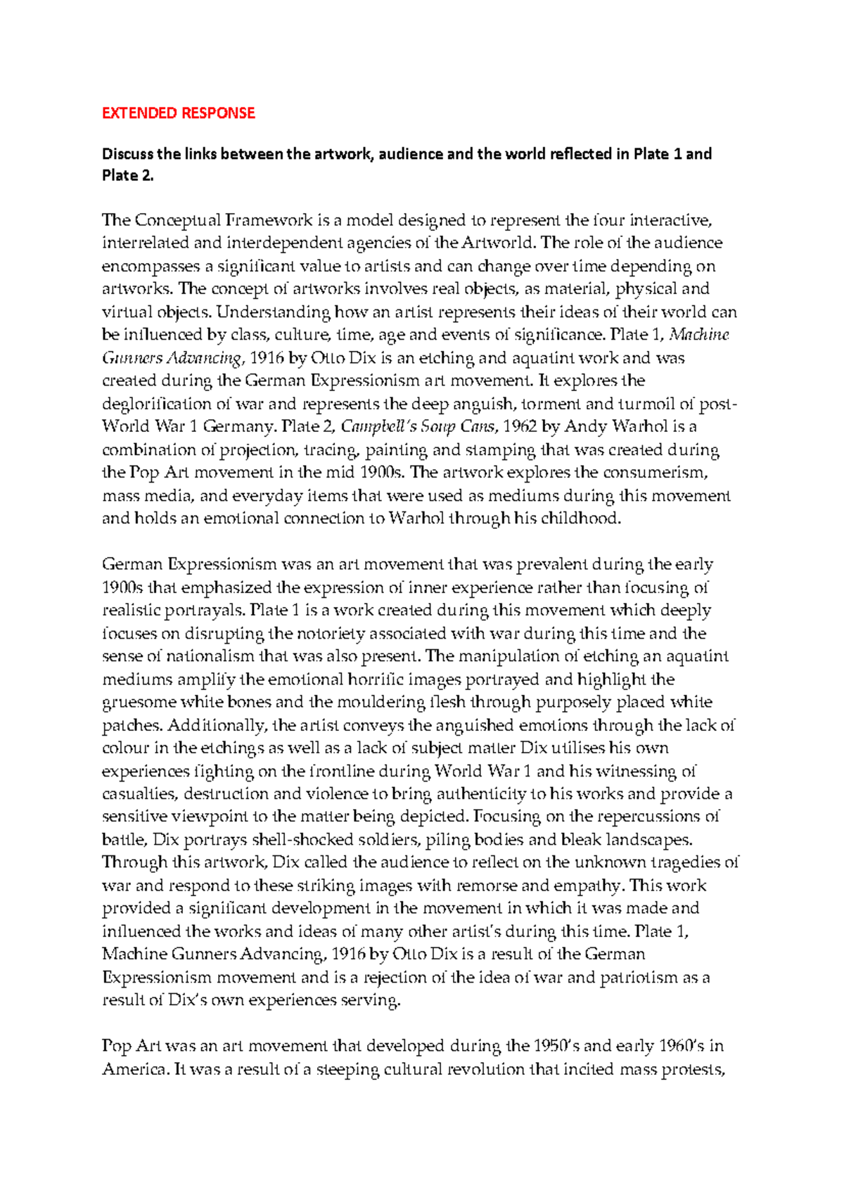 Extended Response: Art, Audience & Context in Plates 1 & 2 - Studocu