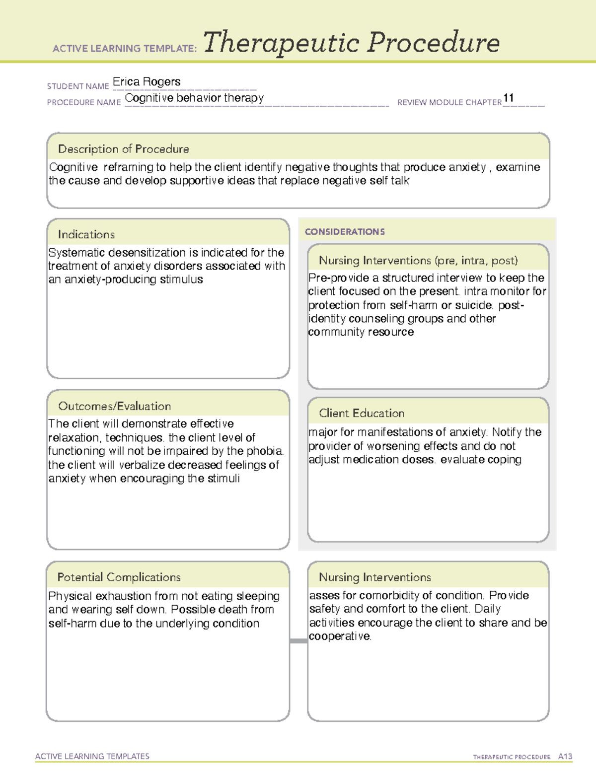 Active Learning Template: Therapeutic Procedure for CBT (Chapter 11 ...
