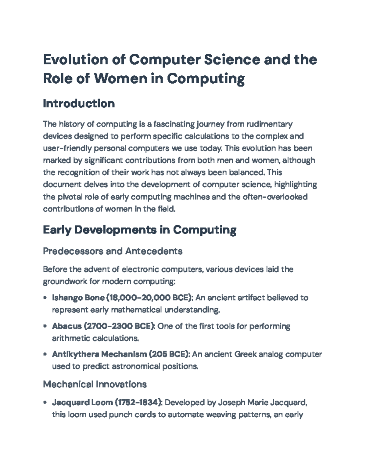 Evolution of Computer Science and the Contributions of Women in CS ...