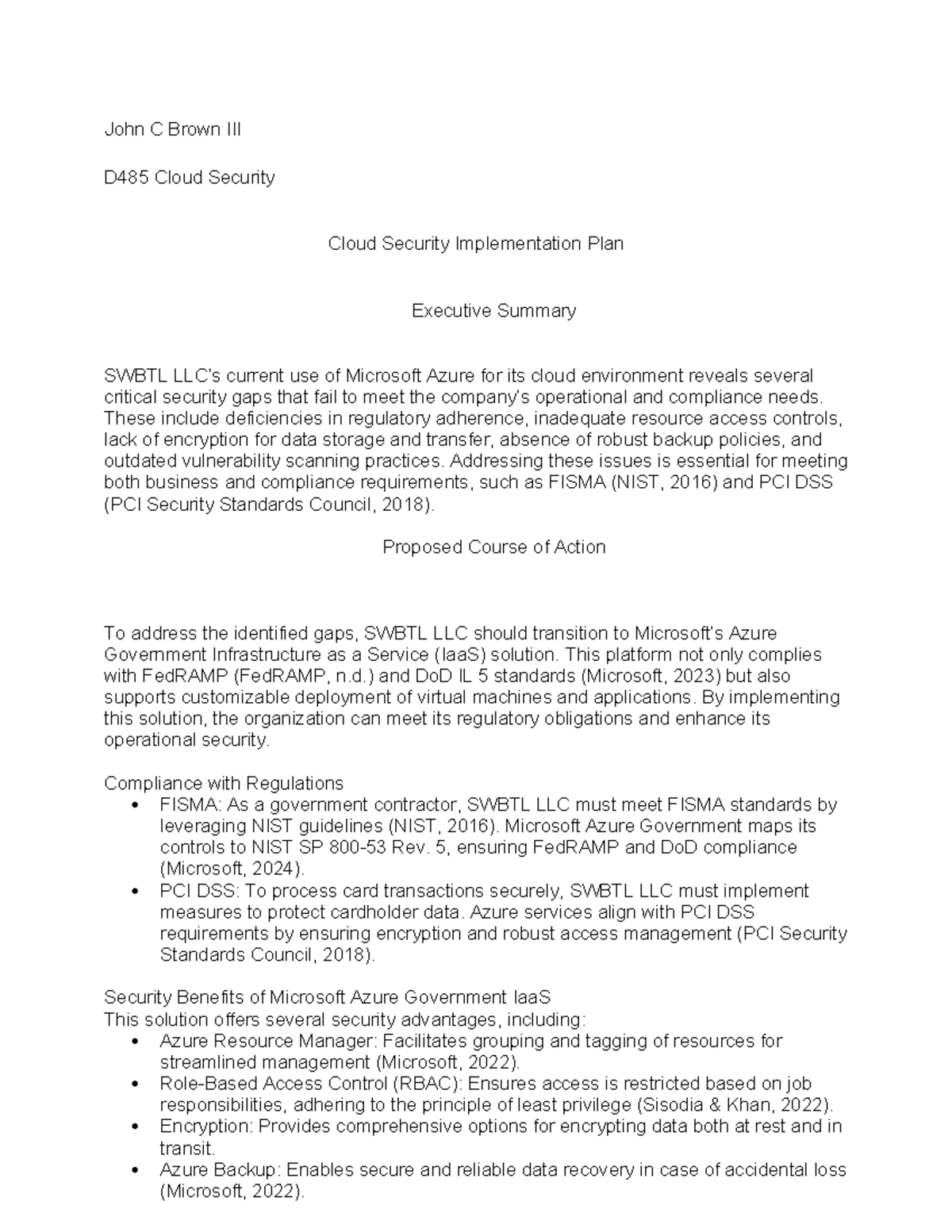 D485 Final Exam - Cloud Security Implementation Planning for SWBTL LLC - Studocu
