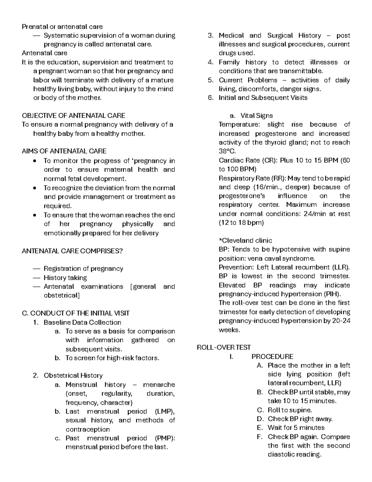 MCHN 101: Comprehensive Antenatal Care and Maternal Health Notes - Studocu