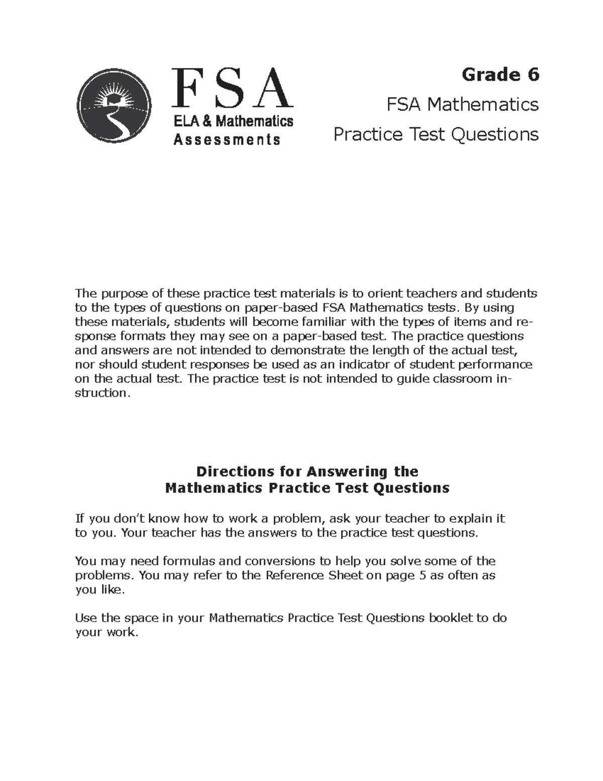 Grade 6 FSA 2020 Mathematics Practice Test Questions - Studocu