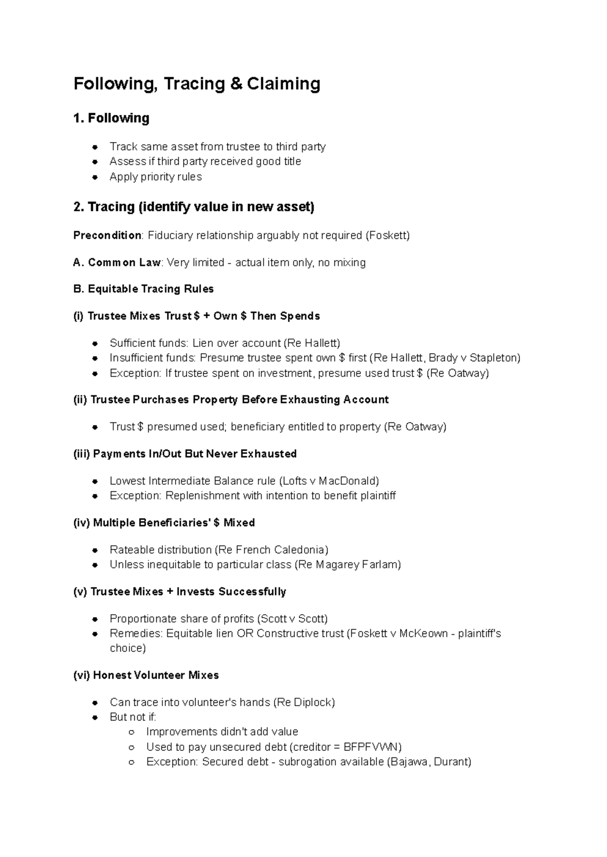 25T3 Equity and Trust Exam Prep: Following and Tracing Claims - Studocu