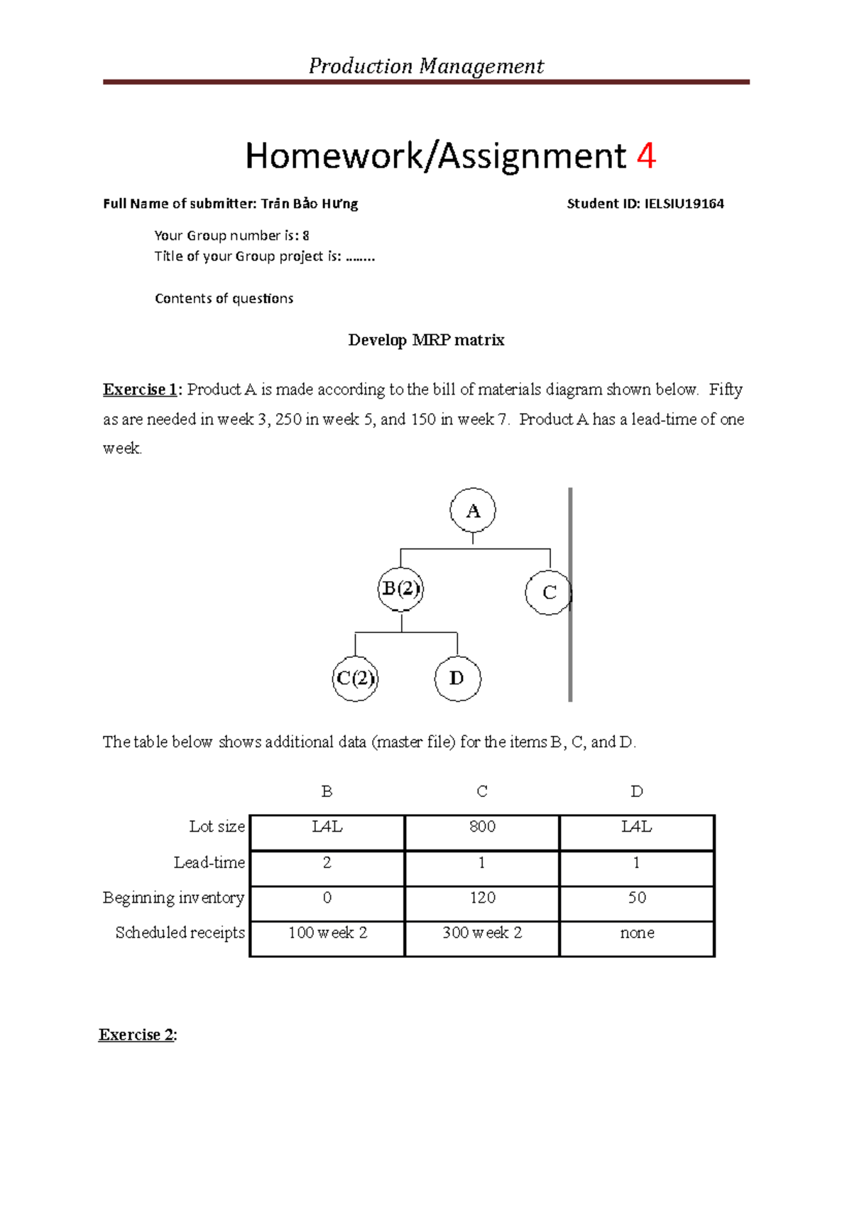 2122Promana Homework 4 - MRP Matrix Exercises and Solutions - Studocu