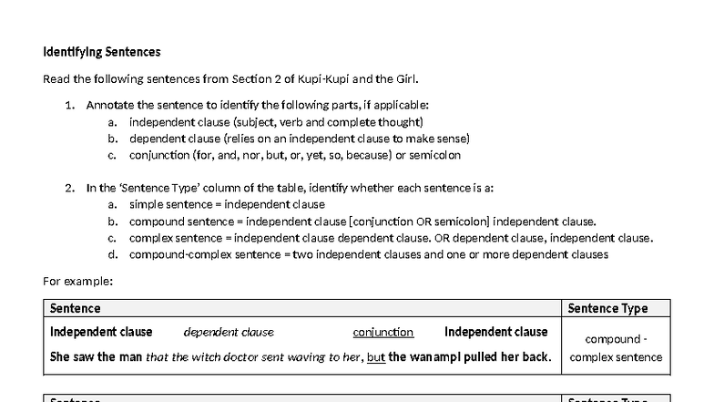 4.1a Identifying Sentence Structures and Types - Studocu