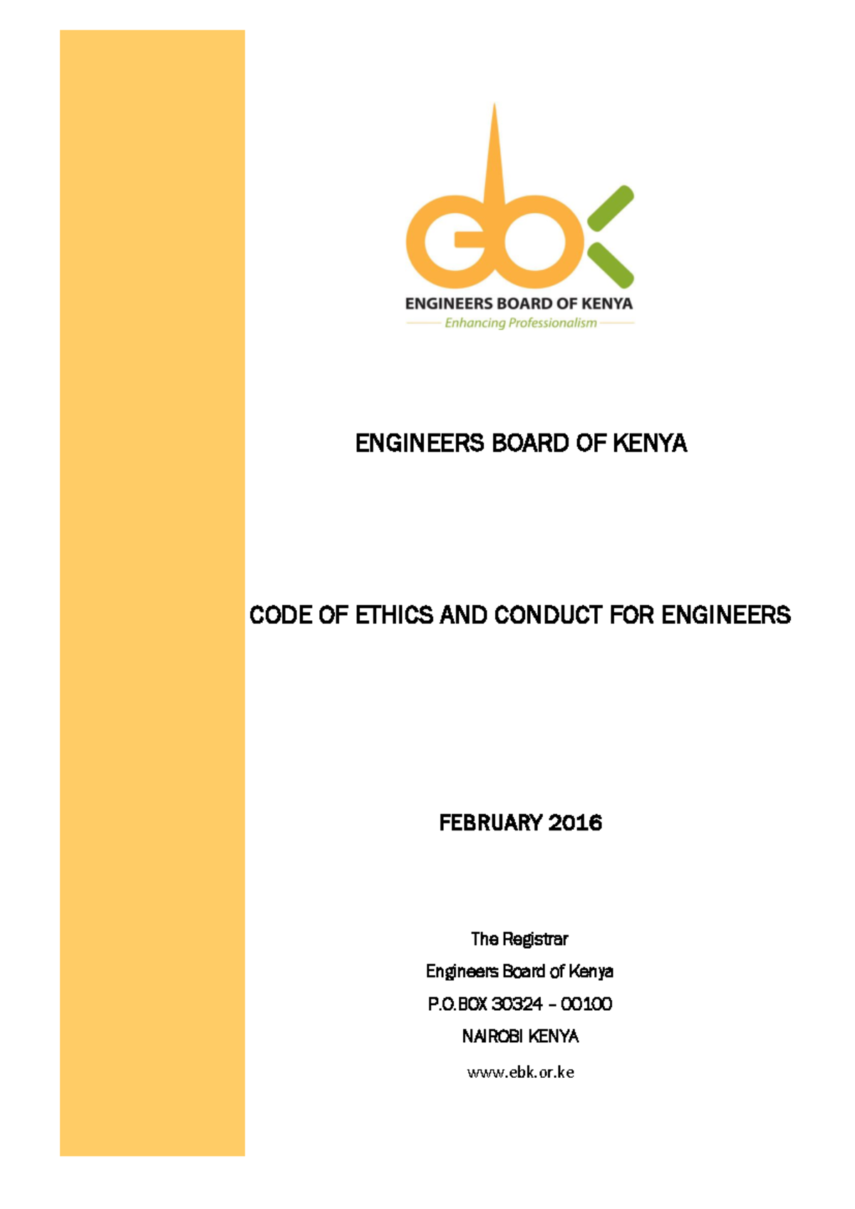 Code of Ethics and Conduct for Engineers (EBK) - February 2016 - Studocu