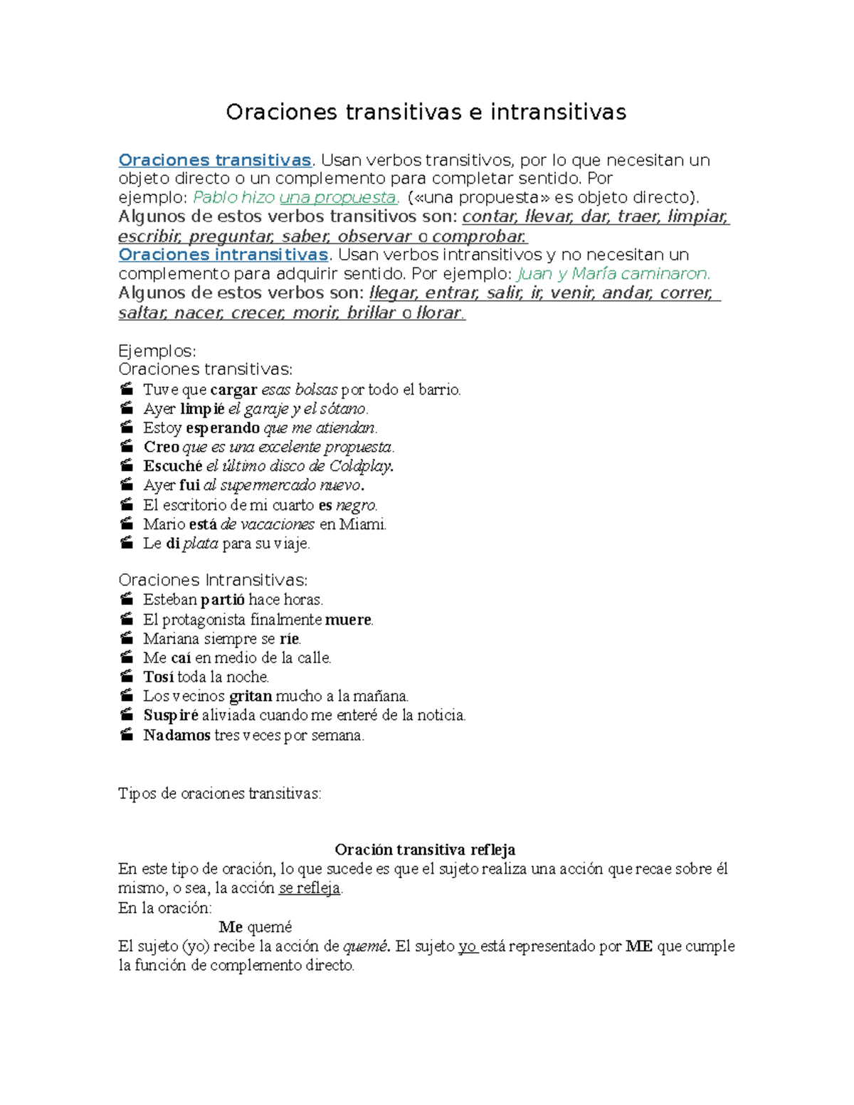 Oraciones transitivas e intransitivas - Gramática - Ciencias y el Arte ...