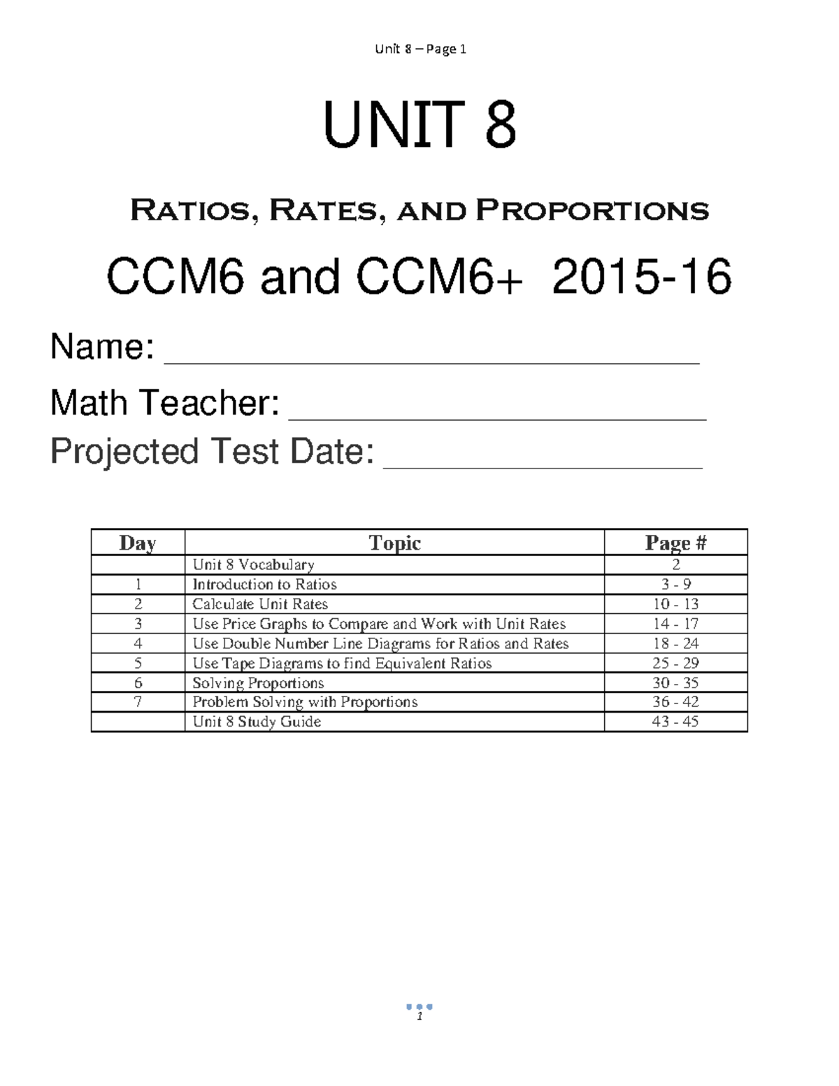 CCM6 Unit 8 Study Guide: Ratios, Rates, and Proportions - Studocu