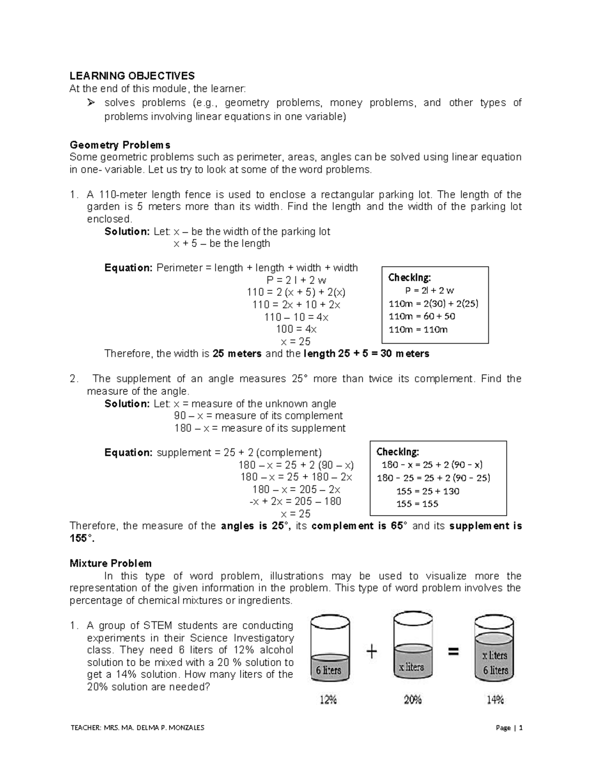 MATH 8 Q3 MOD3 - Linear Equations Word Problems Guide - Studocu