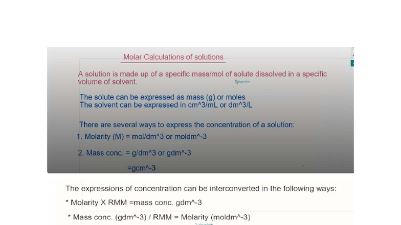 MOL3 - Molar Calculations and Volumetric Analysis Notes - Studocu
