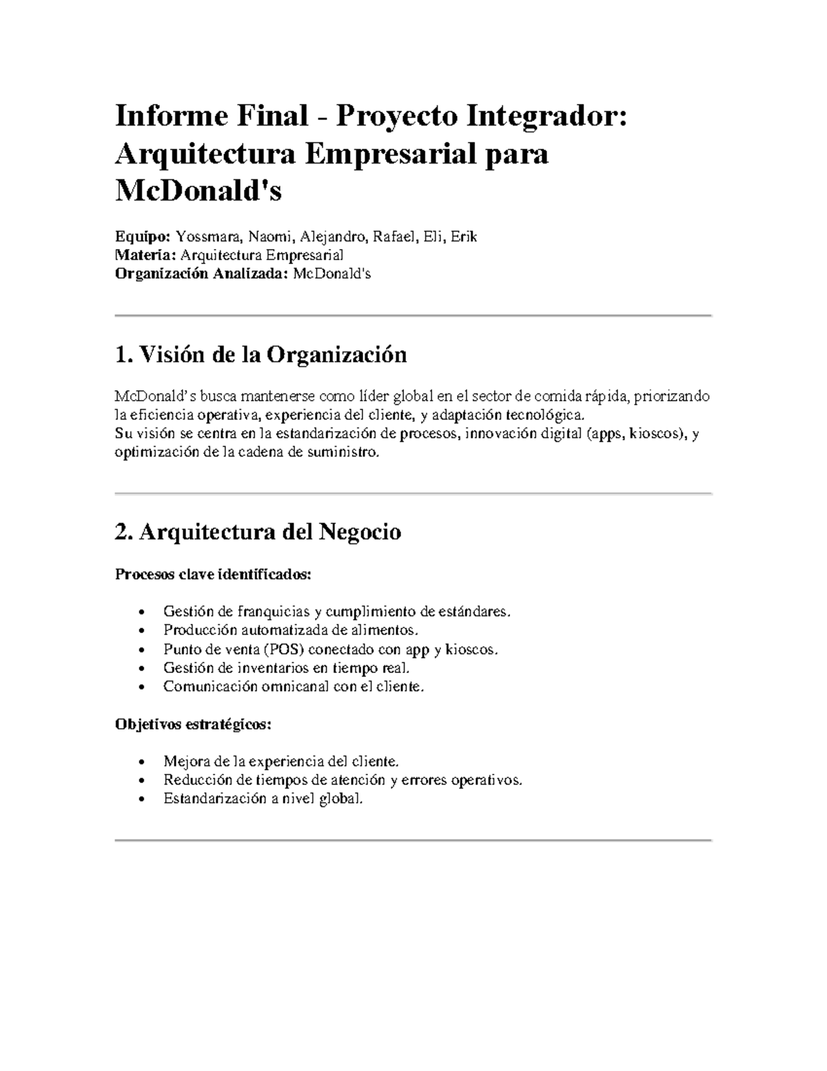 A13 EOV PIE3 - Informe Final Proyecto Integrador: Arquitectura Empresarial - Studocu