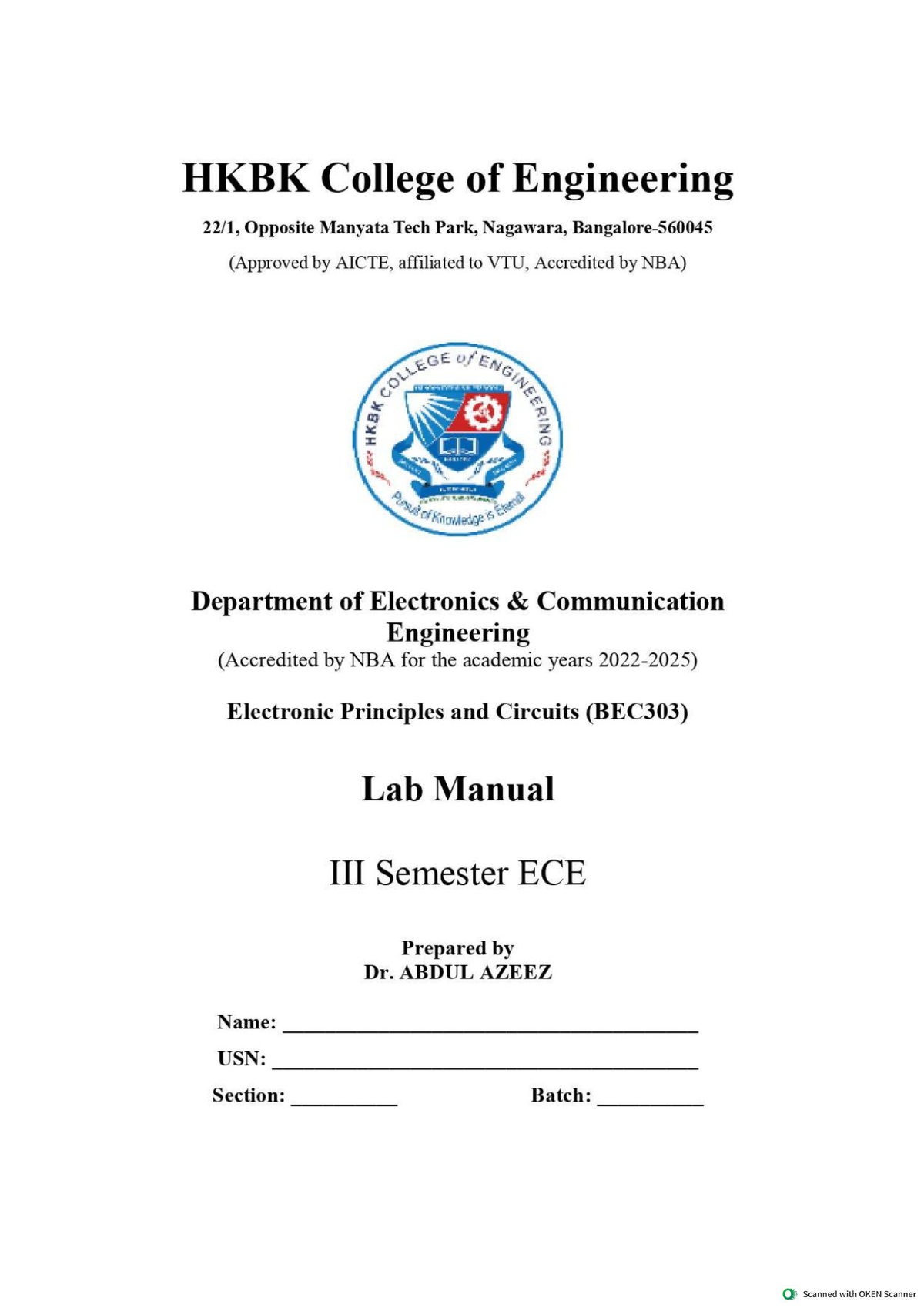 EPC Lab Manual for Electronic Principles and Circuits (BEC303) - Studocu