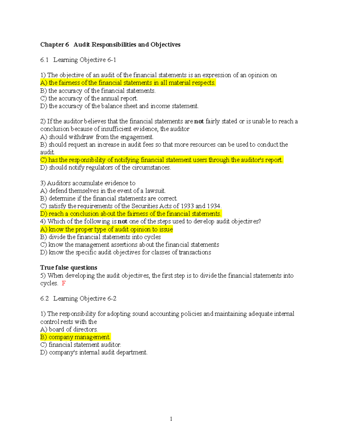 Chapter 6 Audit Responsibilities & Objectives - Review Questions ...