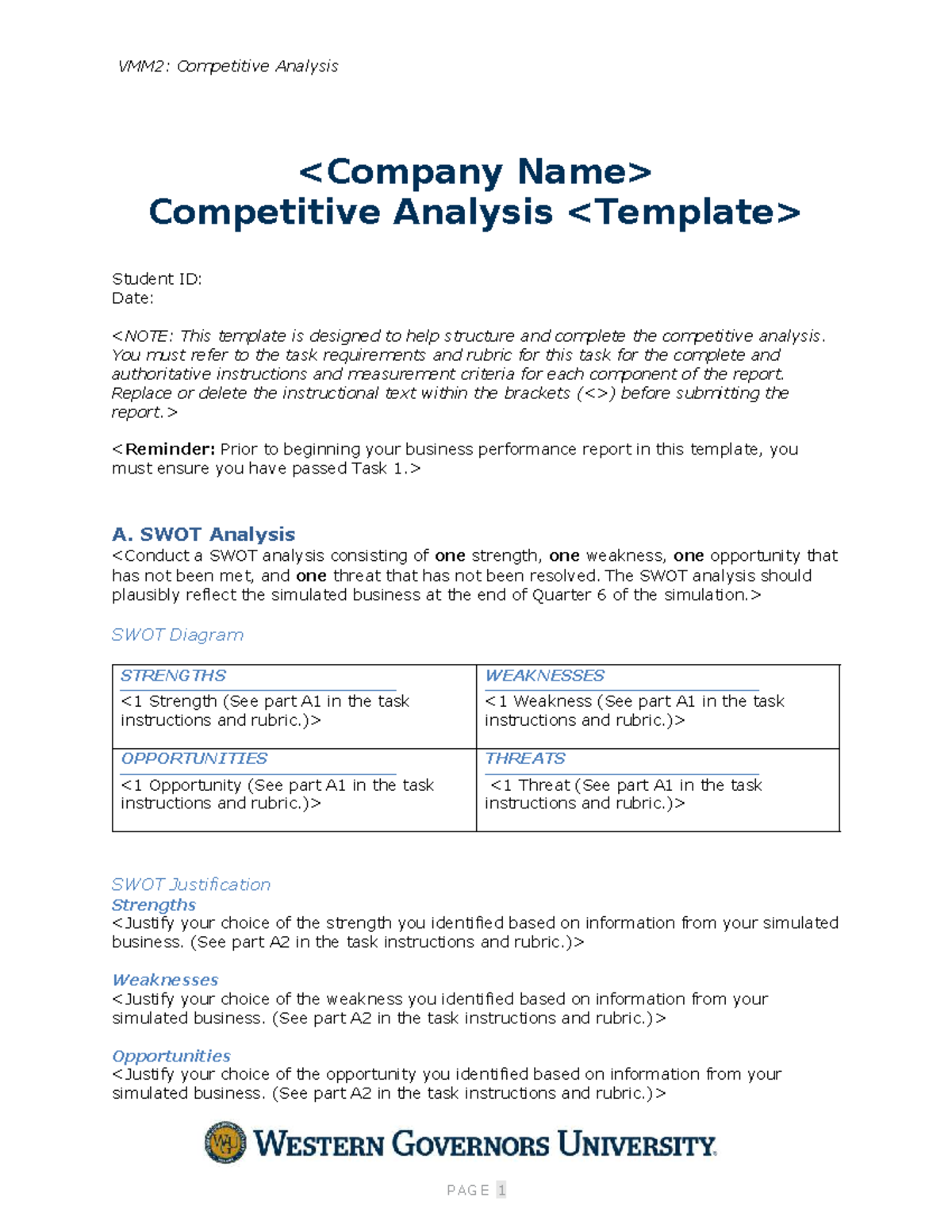 VMM2: Competitive Analysis Template for Business Report - Studocu
