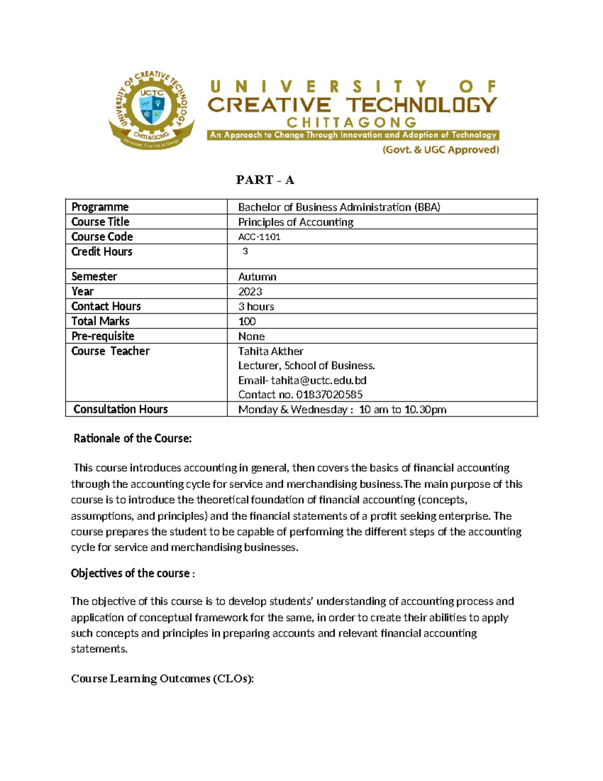 1. BBA-ACC-1101 Principles of Accounting - PART - A Programme Bachelor ...