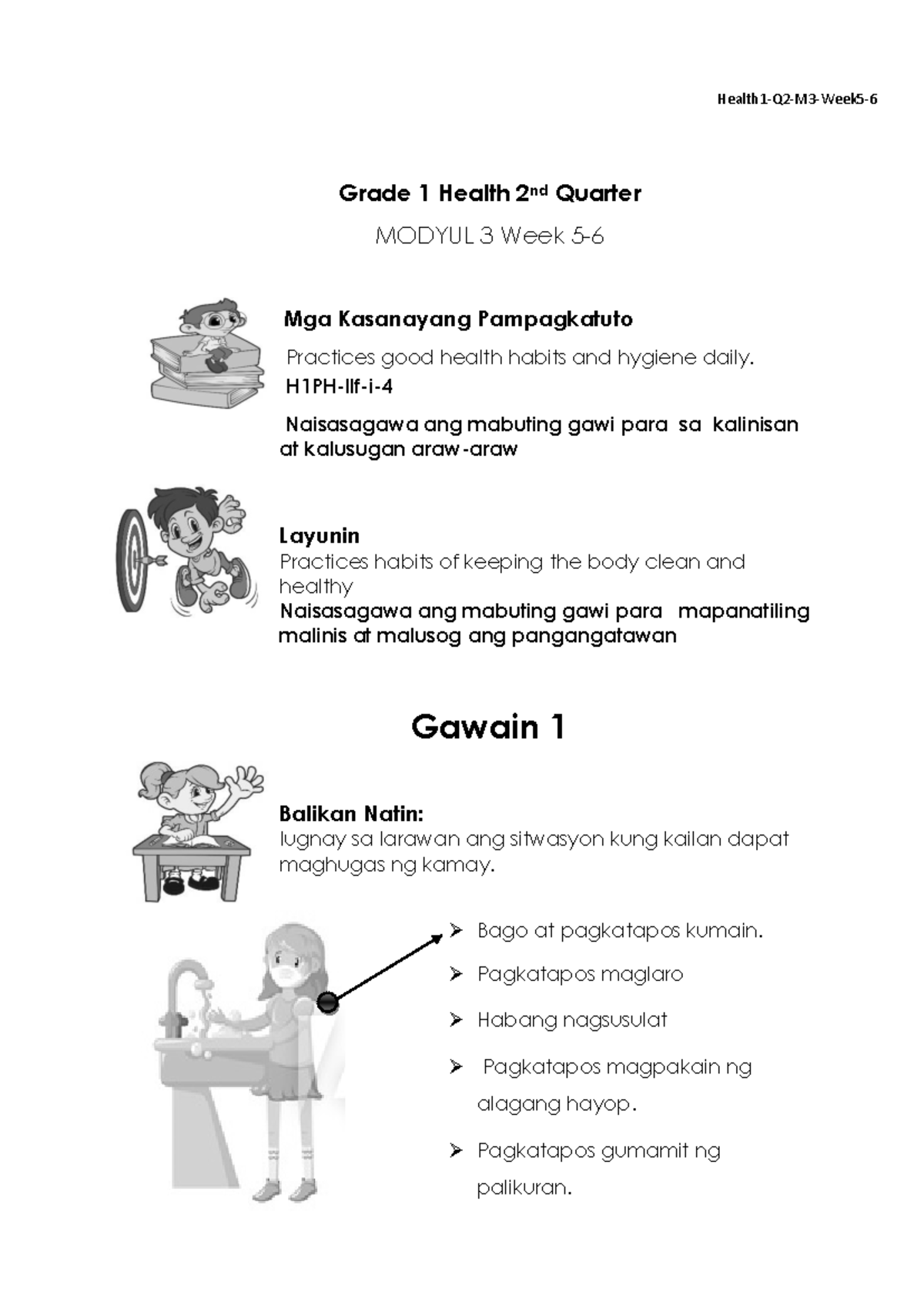 Health Grade 1 2nd Quarter Module 3 Activities Week 5-6 - Studocu