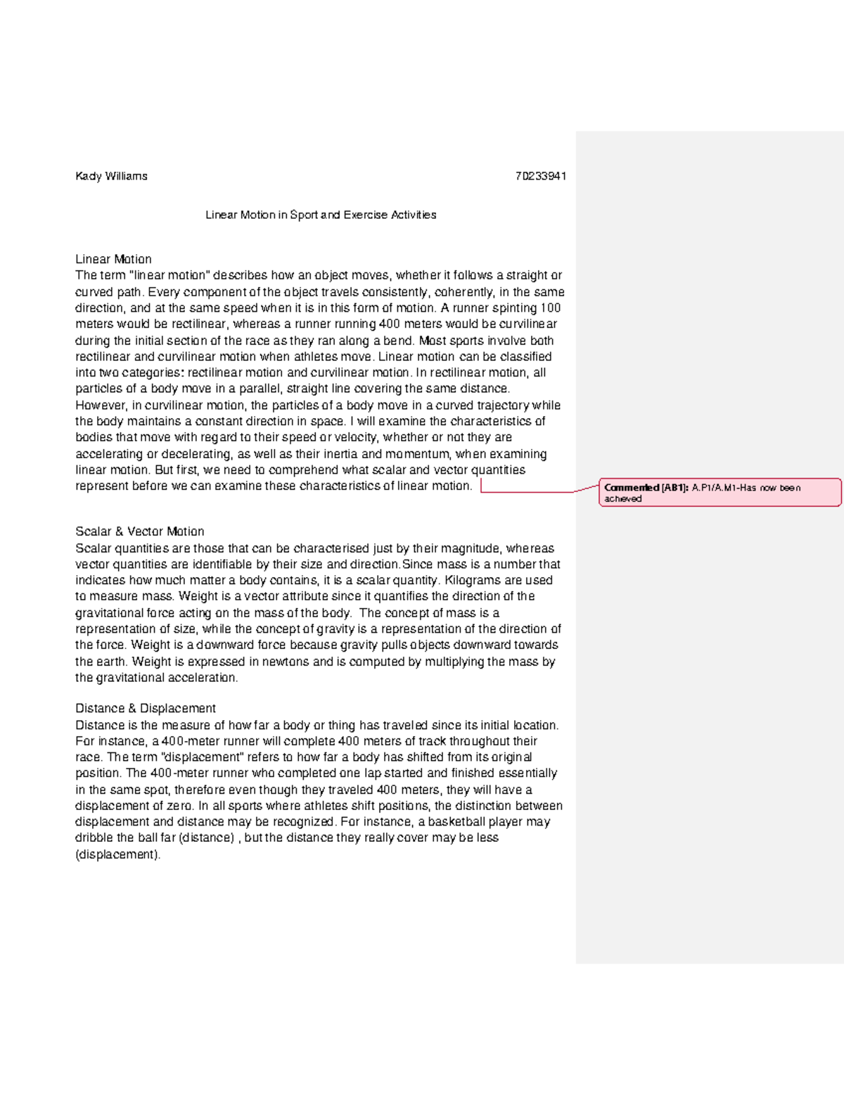 KINE 101: Understanding Linear Motion in Sport and Exercise Activities ...