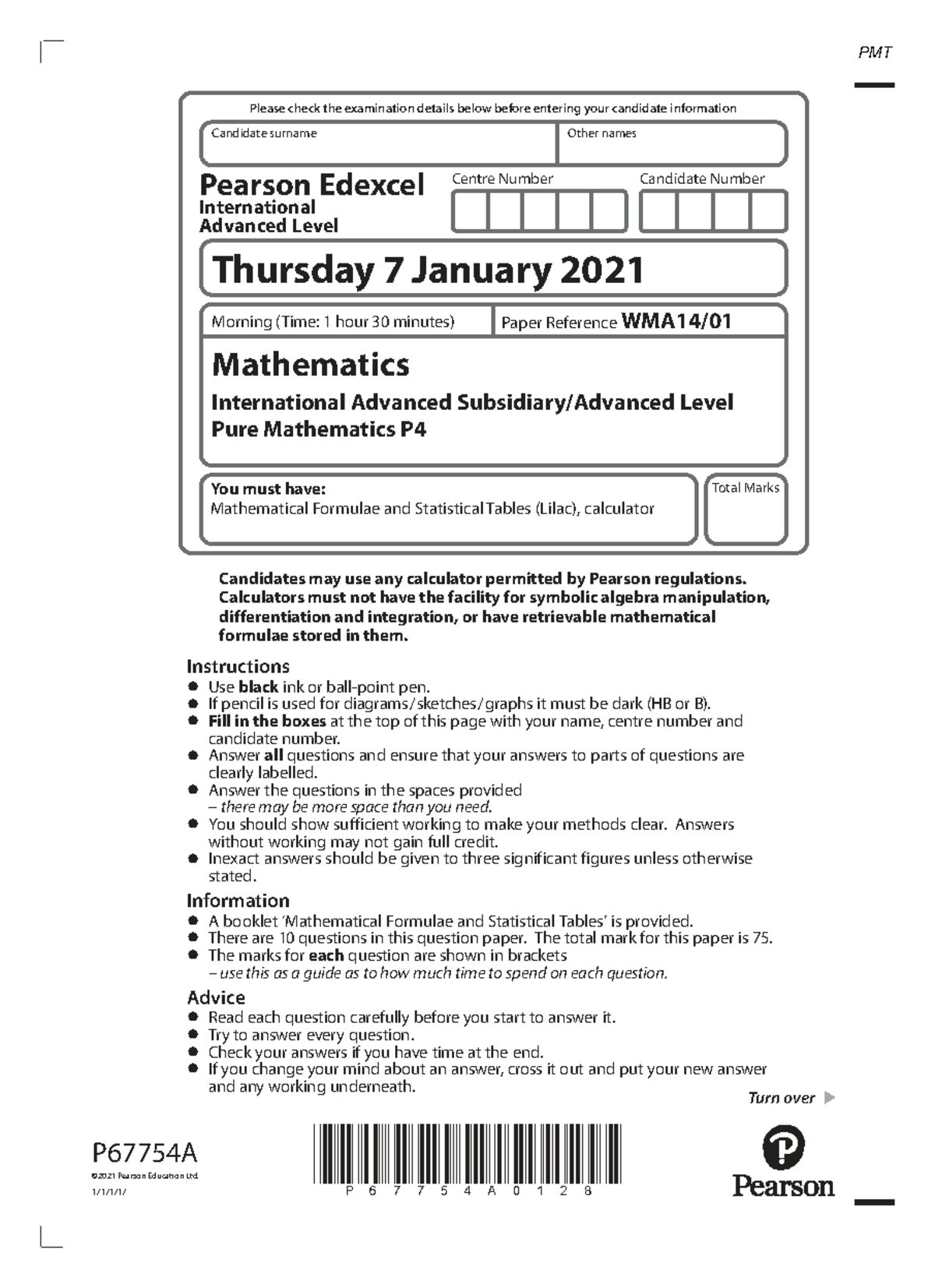 January 2021 IAL Mathematics P4 Exam Paper Details - Studocu