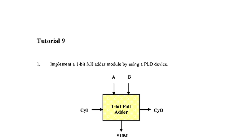 Tutorial 9 - ENGD3001 - 1 Tutorial 9 Implement a 1-bit full adder ...