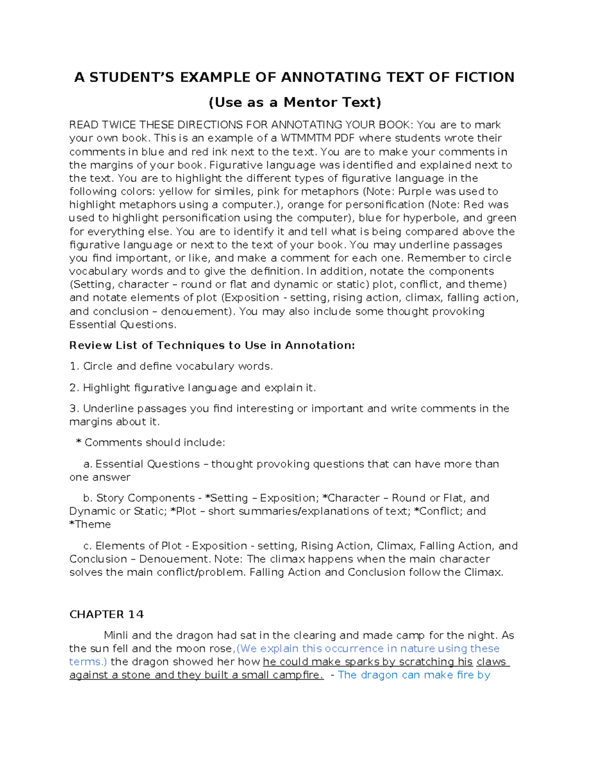 WTMMTM 14-15: Annotating Fiction Texts with Figurative Language - Studocu