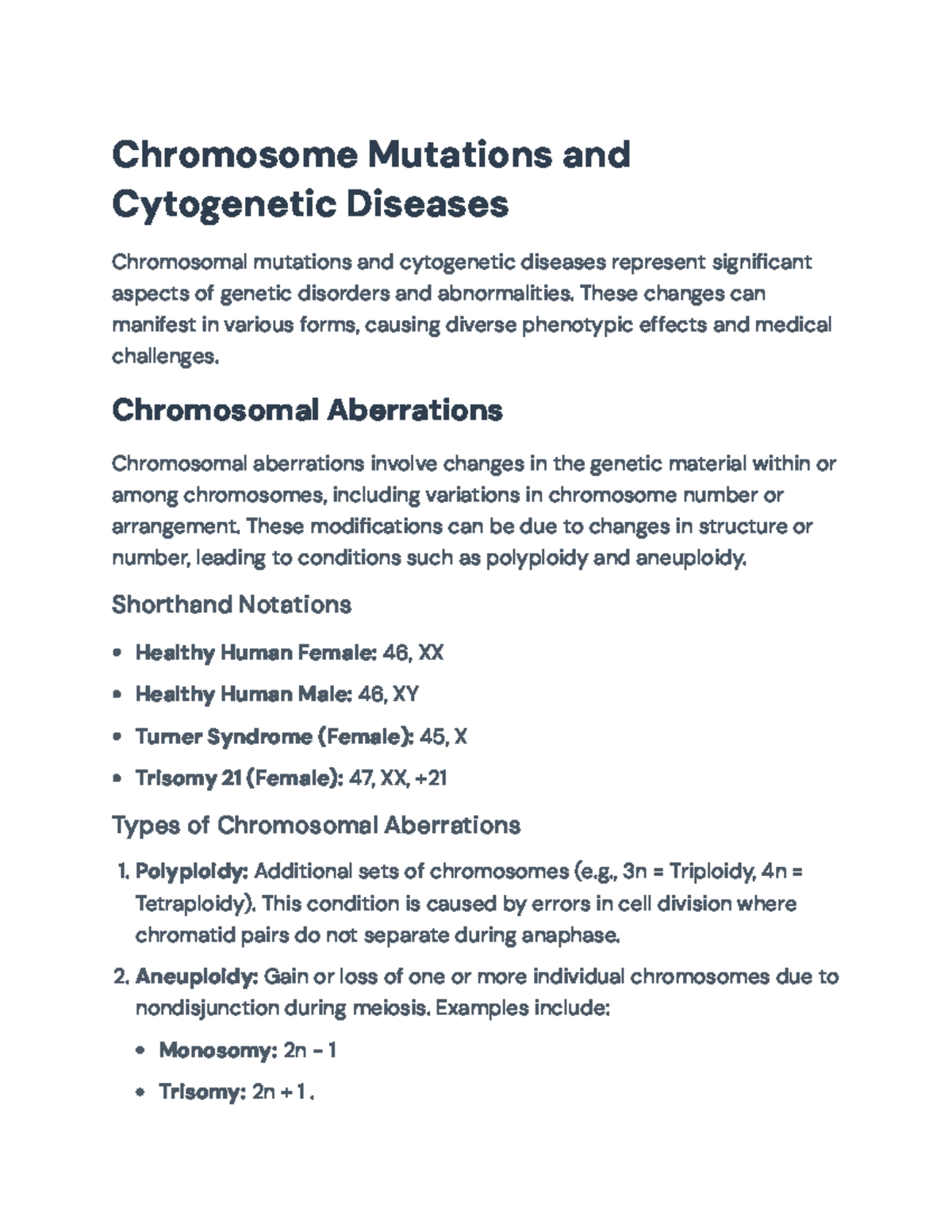Chromosome Mutations and Cytogenetic Diseases Overview - Chromosome ...