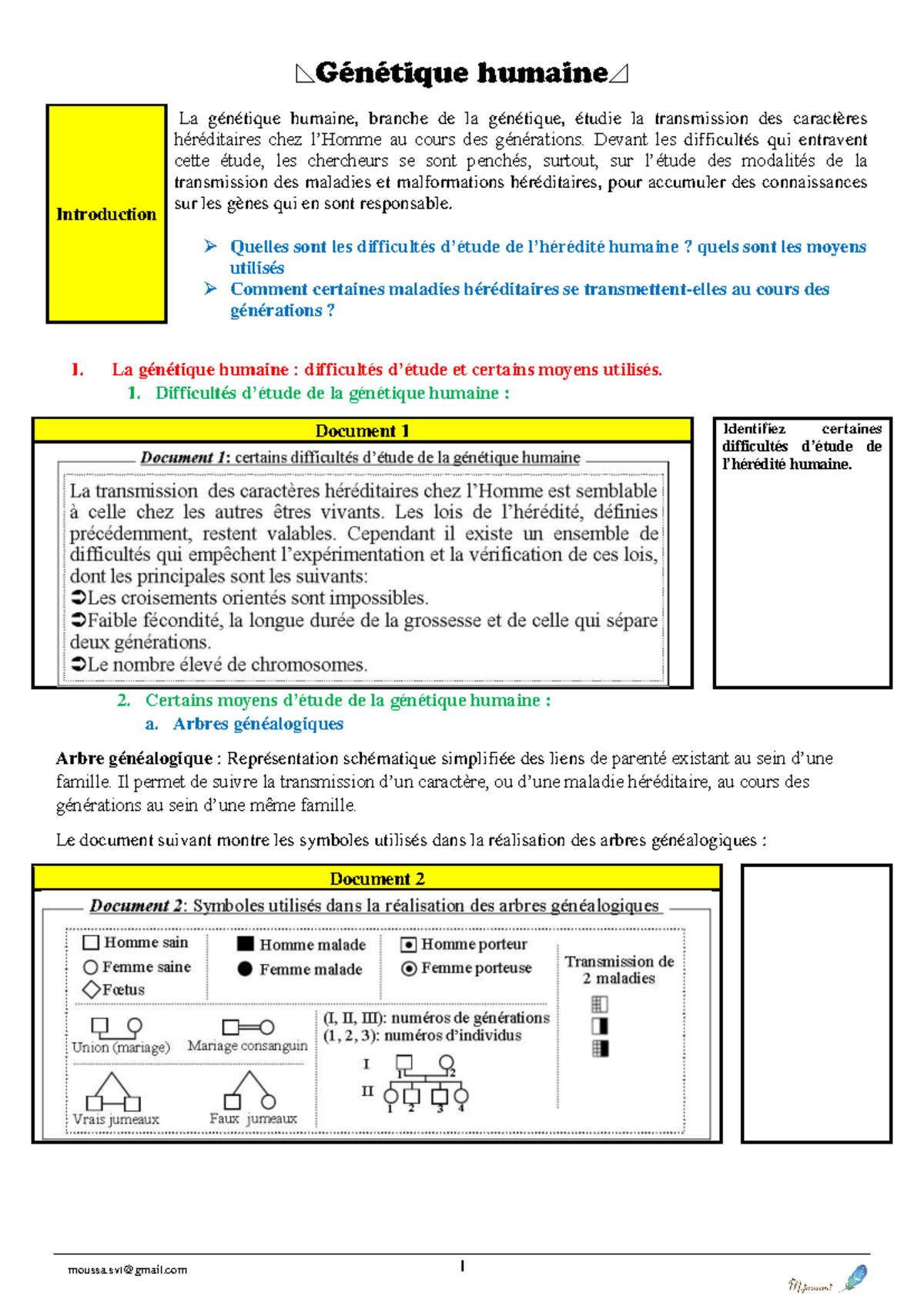 Cours 1LA : La Génétique Humaine - Transmission et Études des Maladies ...