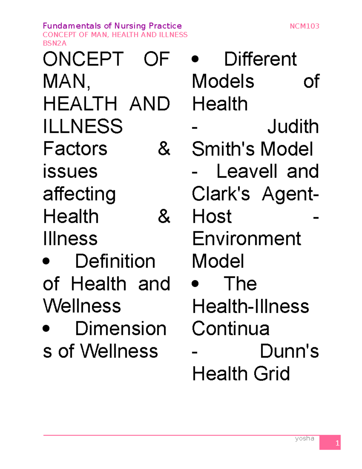 Concept OF MAN Health AND Illness - yosha CONCEPT OF MAN, HEALTH AND ...