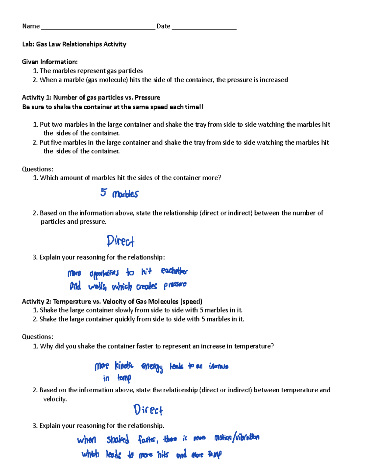 Gas Law Relationships Activity (CHEM 101) - 2023 - Studocu