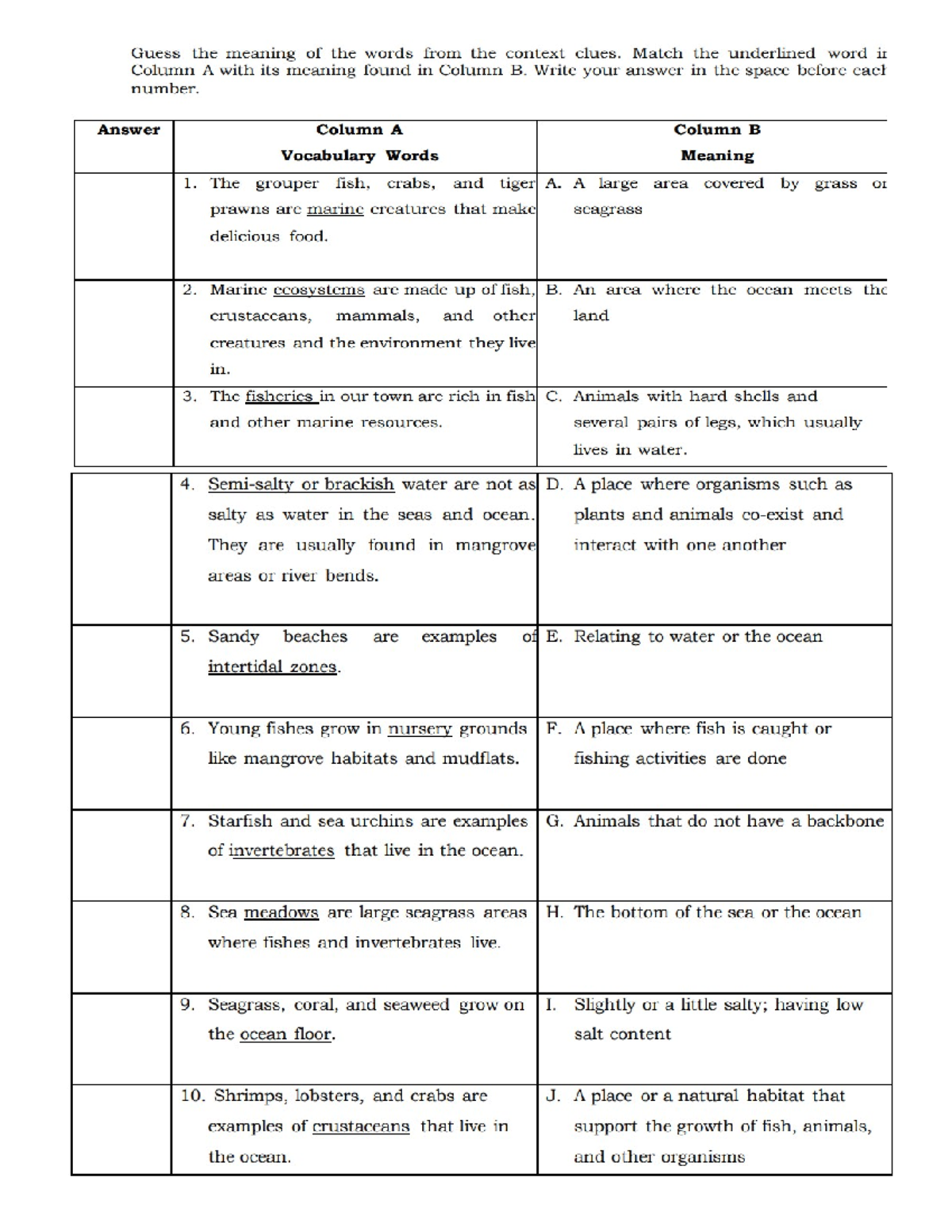 English worksheet - lecture - Guess the meaning of the words from the ...
